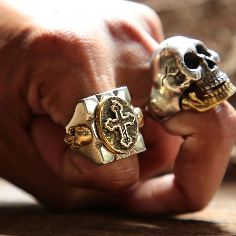 Vintage Cross and Skull Mexican Ring for Men Made of Sterling - Etsy