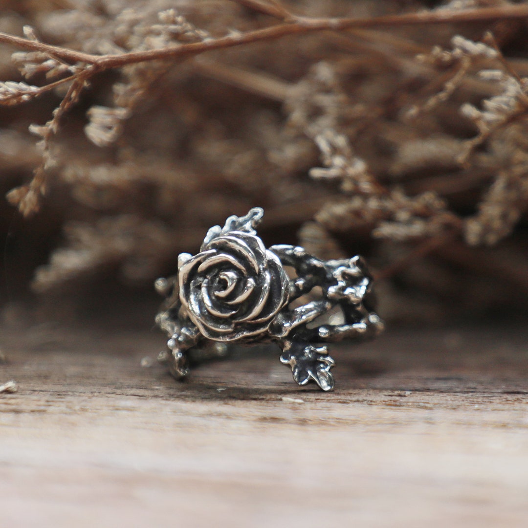 Rose Leaf Vine Thorns Ring for Unisex Made of Sterling Silver 925 ...