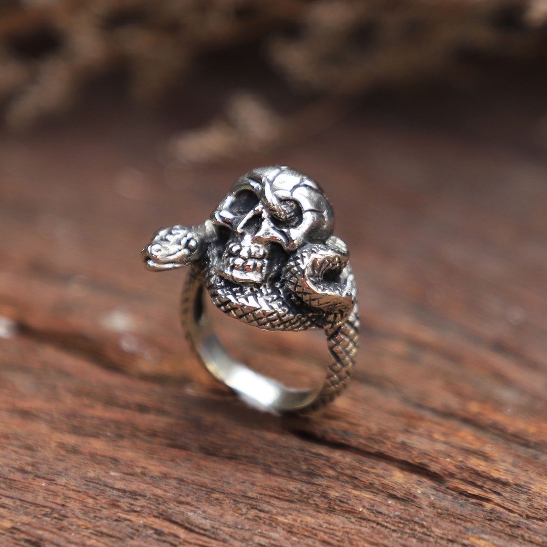 Skull Snake Ring for Men Made of Sterling Silver 925 Biker Style - Etsy