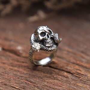 Skull Snake Ring for Men Made of Sterling Silver 925 Biker Style - Etsy