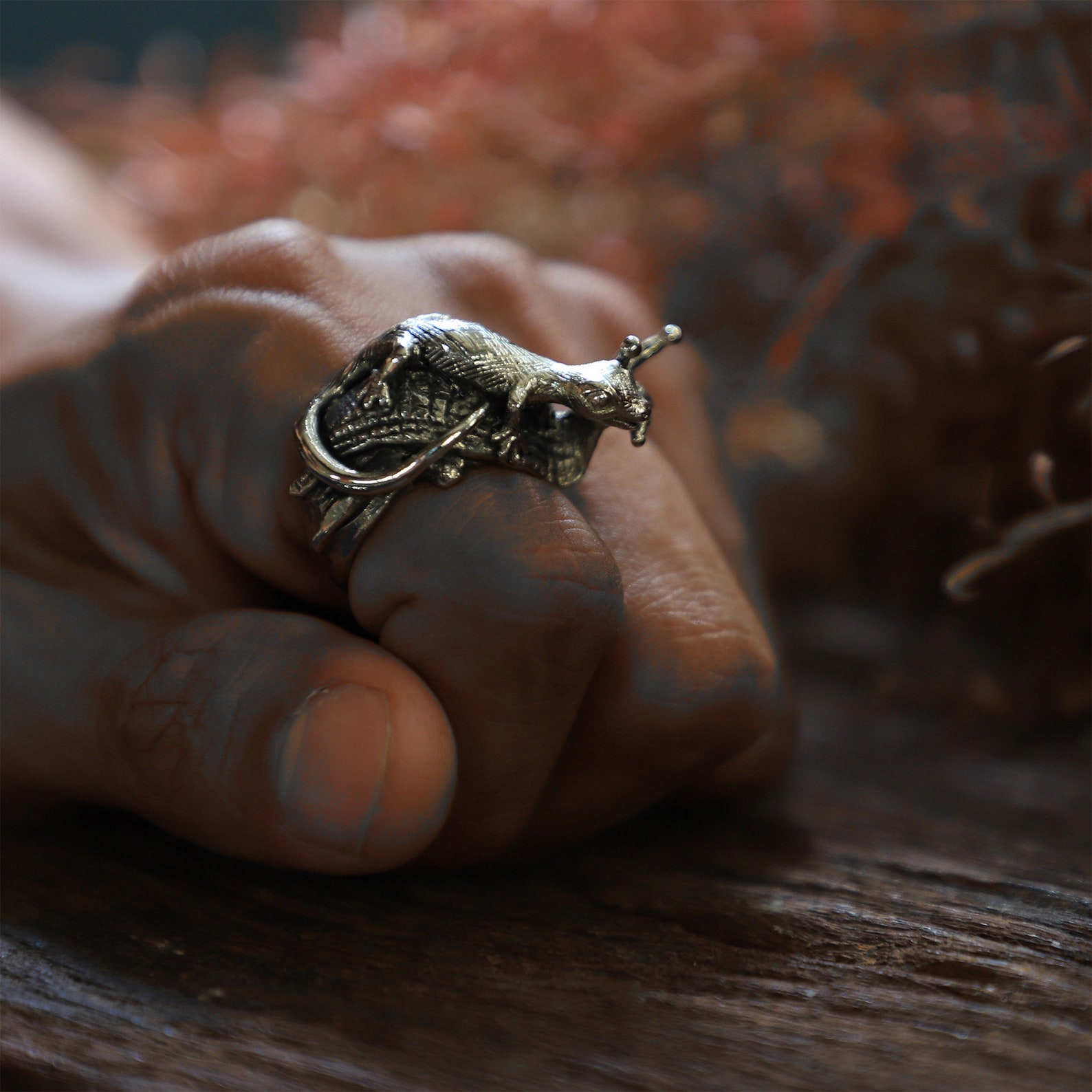 Snail and Gecko Ring for Men Made of Sterling Silver 925 Boho - Etsy