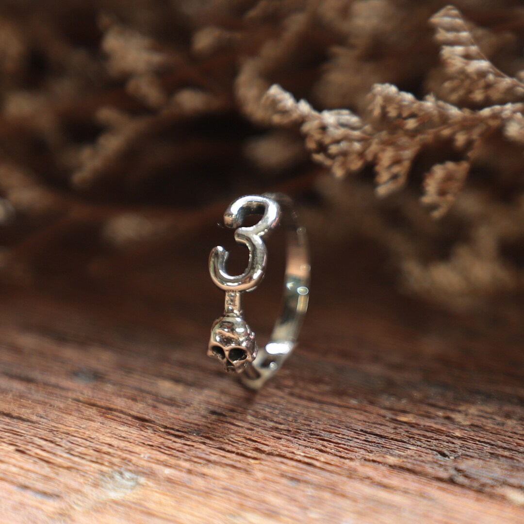 3 Three Skull Ring Custom Number for Women Made of Sterling Silver 925 ...