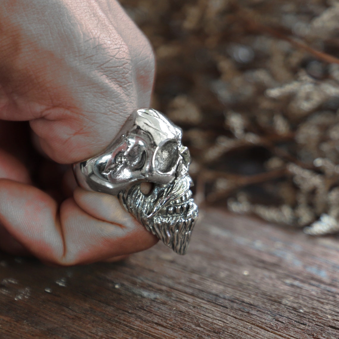 Bald Beard Skull Ring for Men Made of Sterling Silver 925 Biker Style ...