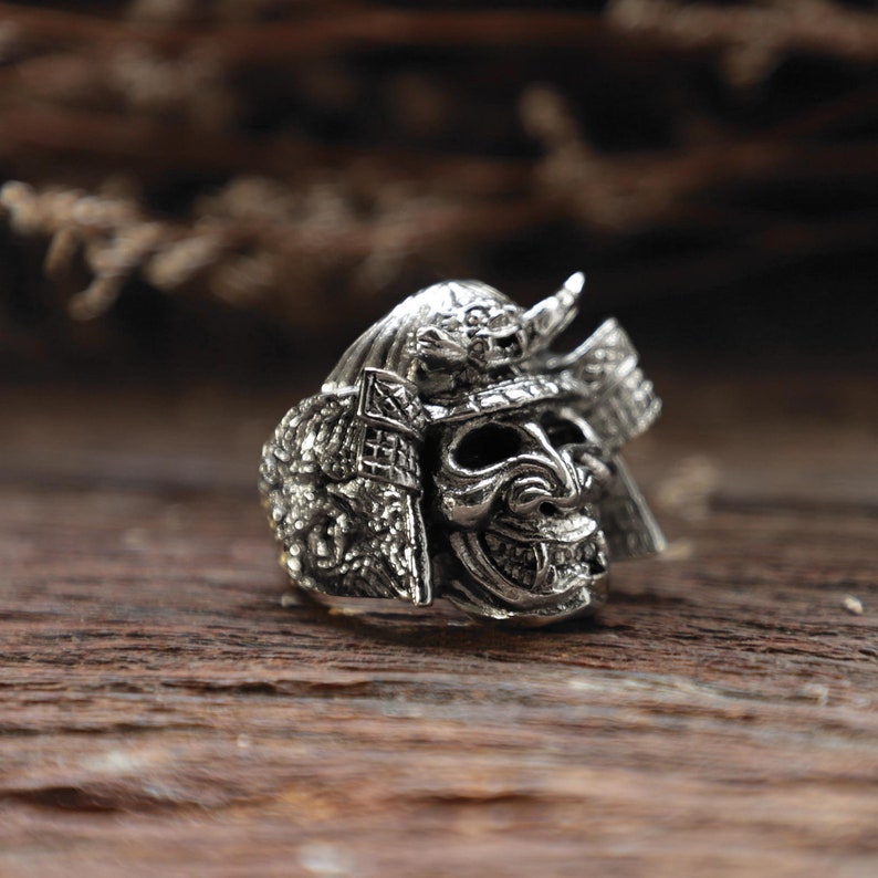 Samurai Hannya Mask Skull Ring for Men Made of Sterling Silver - Etsy