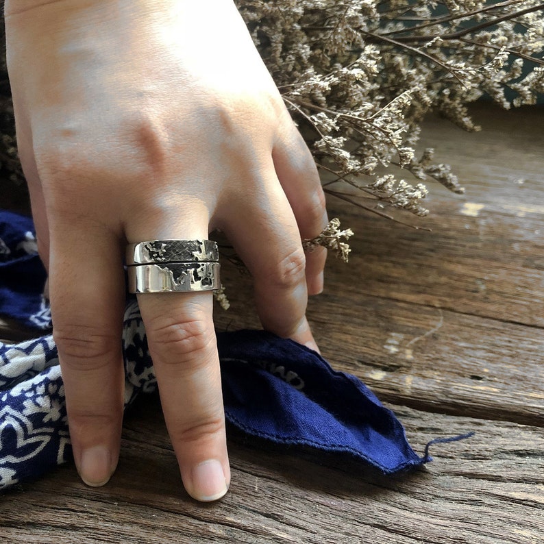 Map Double Traveler Ring for Couple Made of Sterling Silver - Etsy