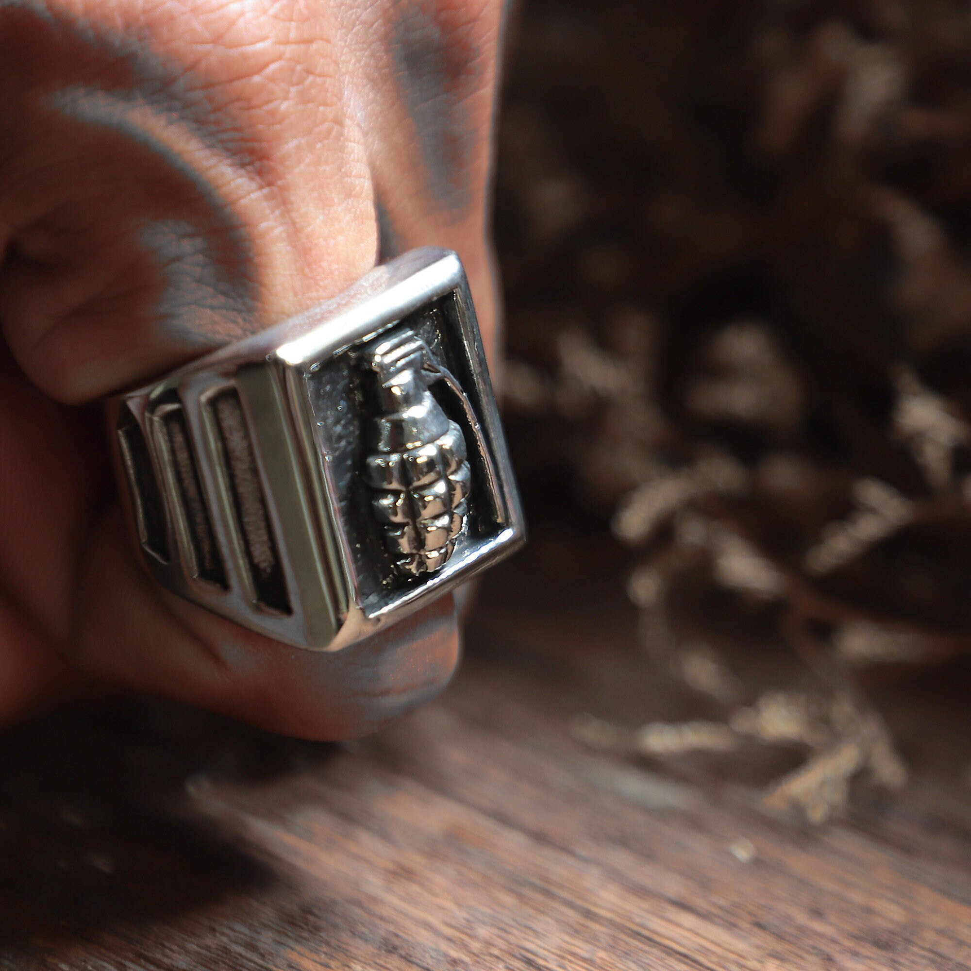 Hand Grenade Square Ring for Men Made of Sterling Silver 925 | Etsy