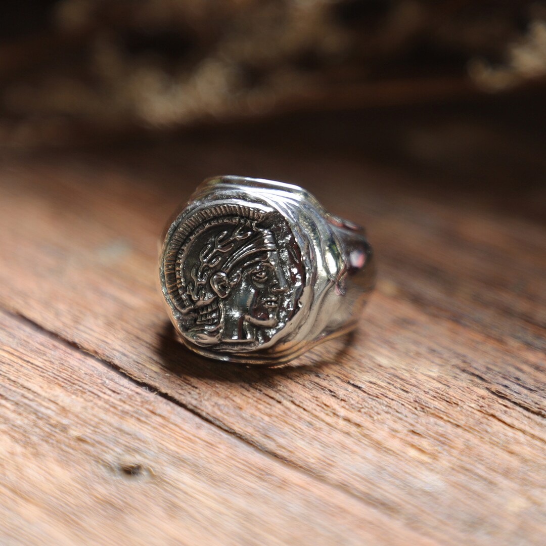Alexander Greek Coin Ring for Men Made of Sterling Silver 925 Biker ...