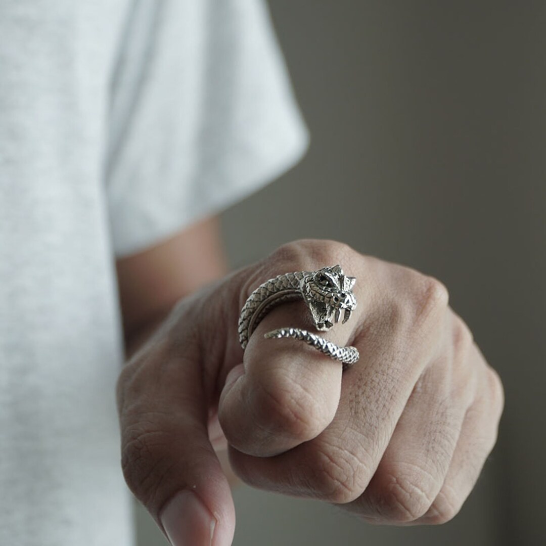 King Cobra Snake Ring for Man Made of Sterling Silver 925 Biker Style ...