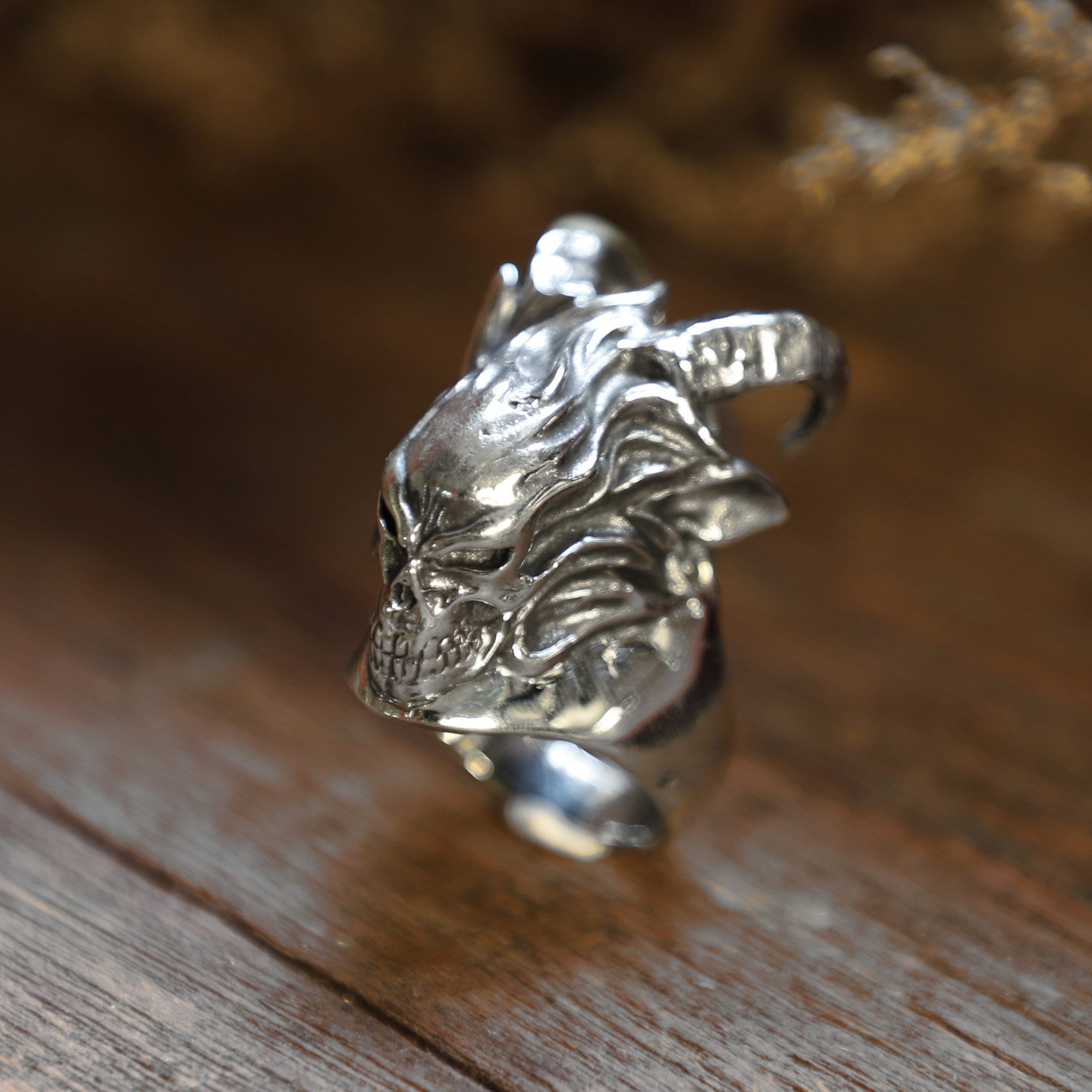 Fire Skull Horned Goat Ring for Men Made of Sterling Silver 925 ...