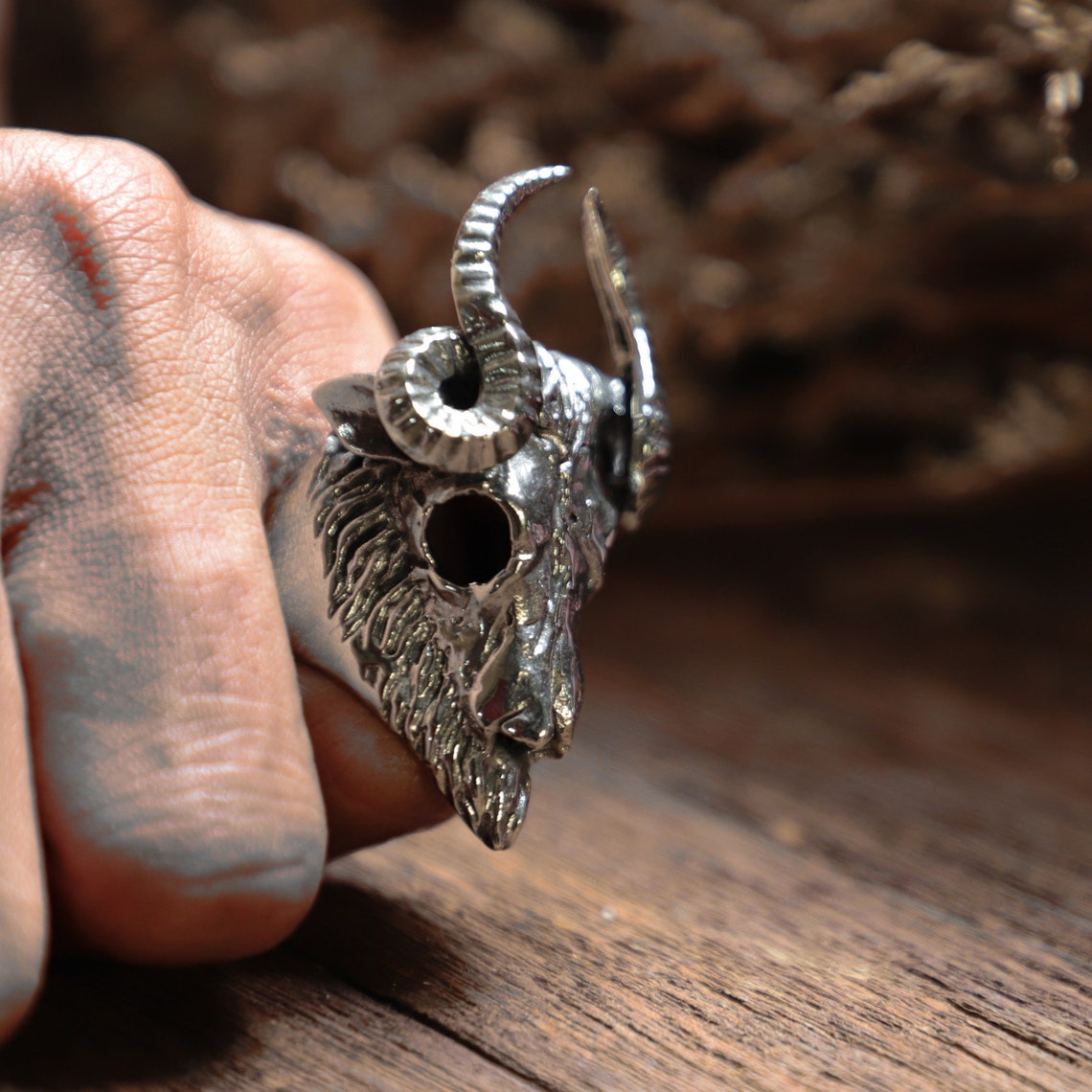 Horned Goat Ring for Men Made of Sterling Silver 925 Satanism | Etsy