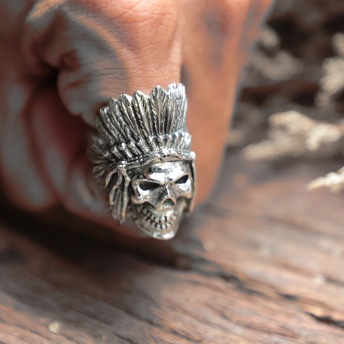 Skull Indian Ring for Men Made of Sterling Silver 925 Biker - Etsy