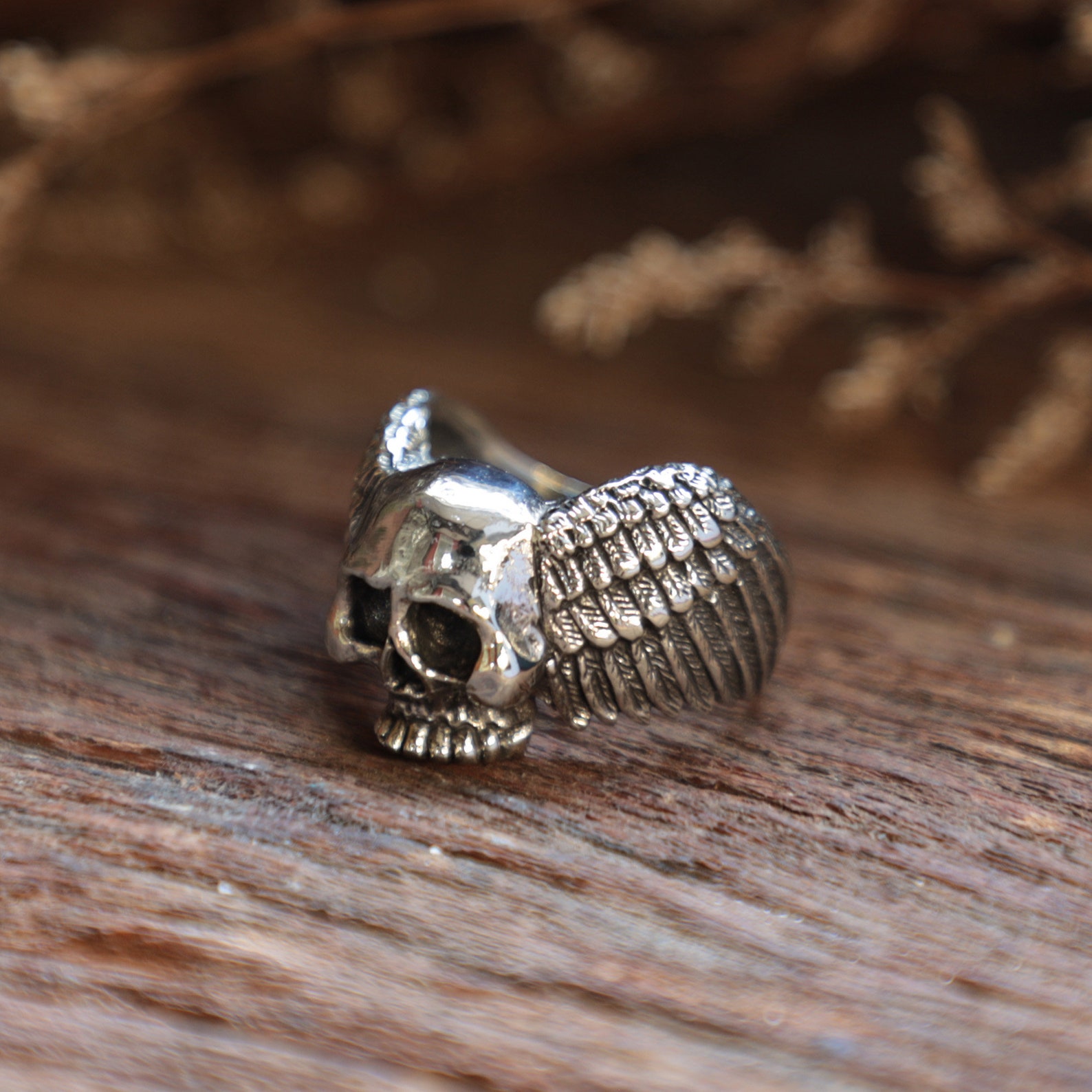 Bird Wings Skull Ring for Men Made of Sterling Silver 925 | Etsy