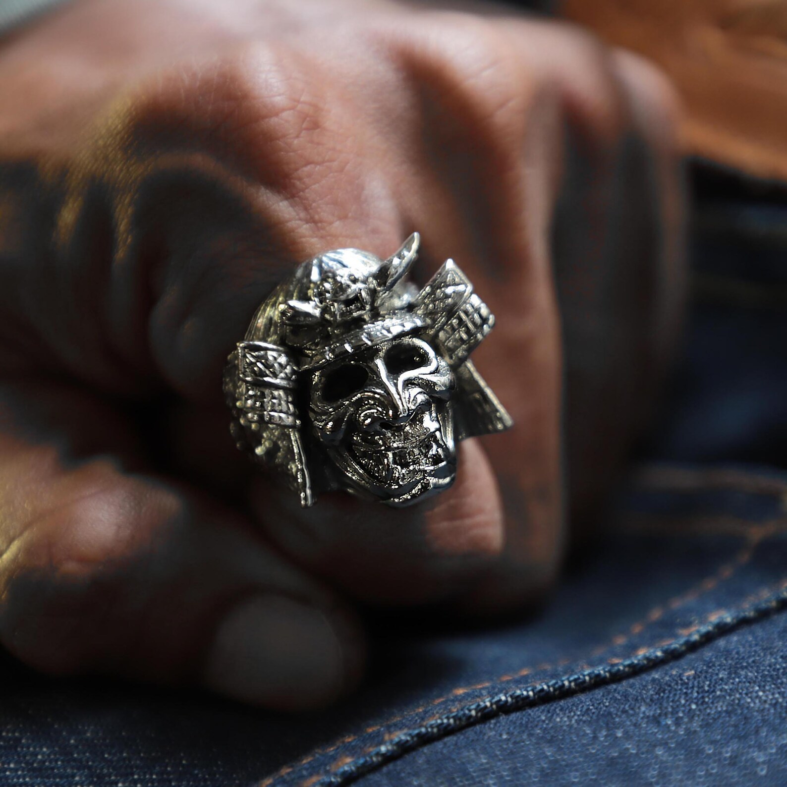 Samurai Hannya Mask Skull Ring for Men Made of Sterling Silver | Etsy