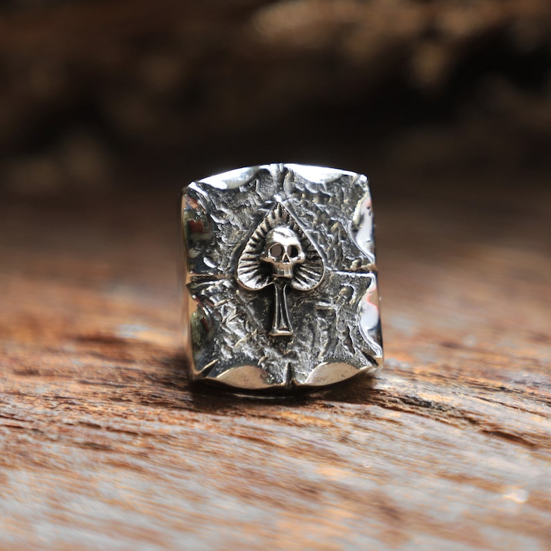 Ace Spades Skull Ring for Men Made of Sterling Silver 925 Vintage Style ...