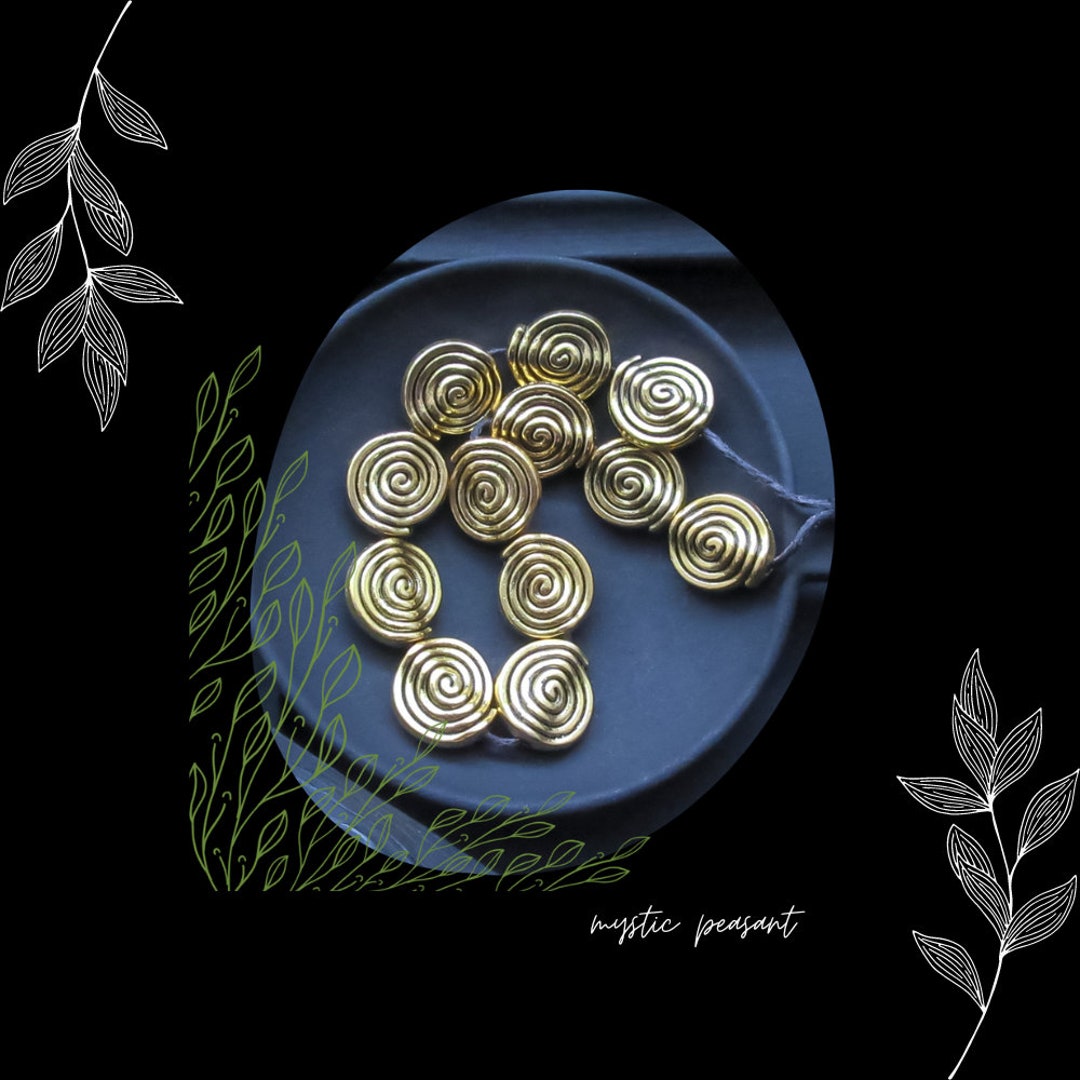 Elegant Bohemian Spiral Bright Antique Gold Finish Pewter Flat Round ...