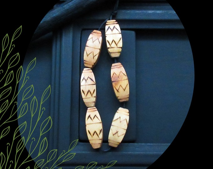 Destash-rustic Four Sided Wood Burned Oval Wood Focal Bead-25x10mm-pkg ...