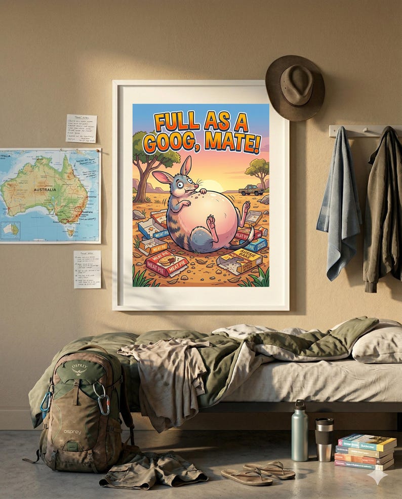 Bilby Meat Pie Poster | Funny Aussie Foodie Humour Print (digital ...