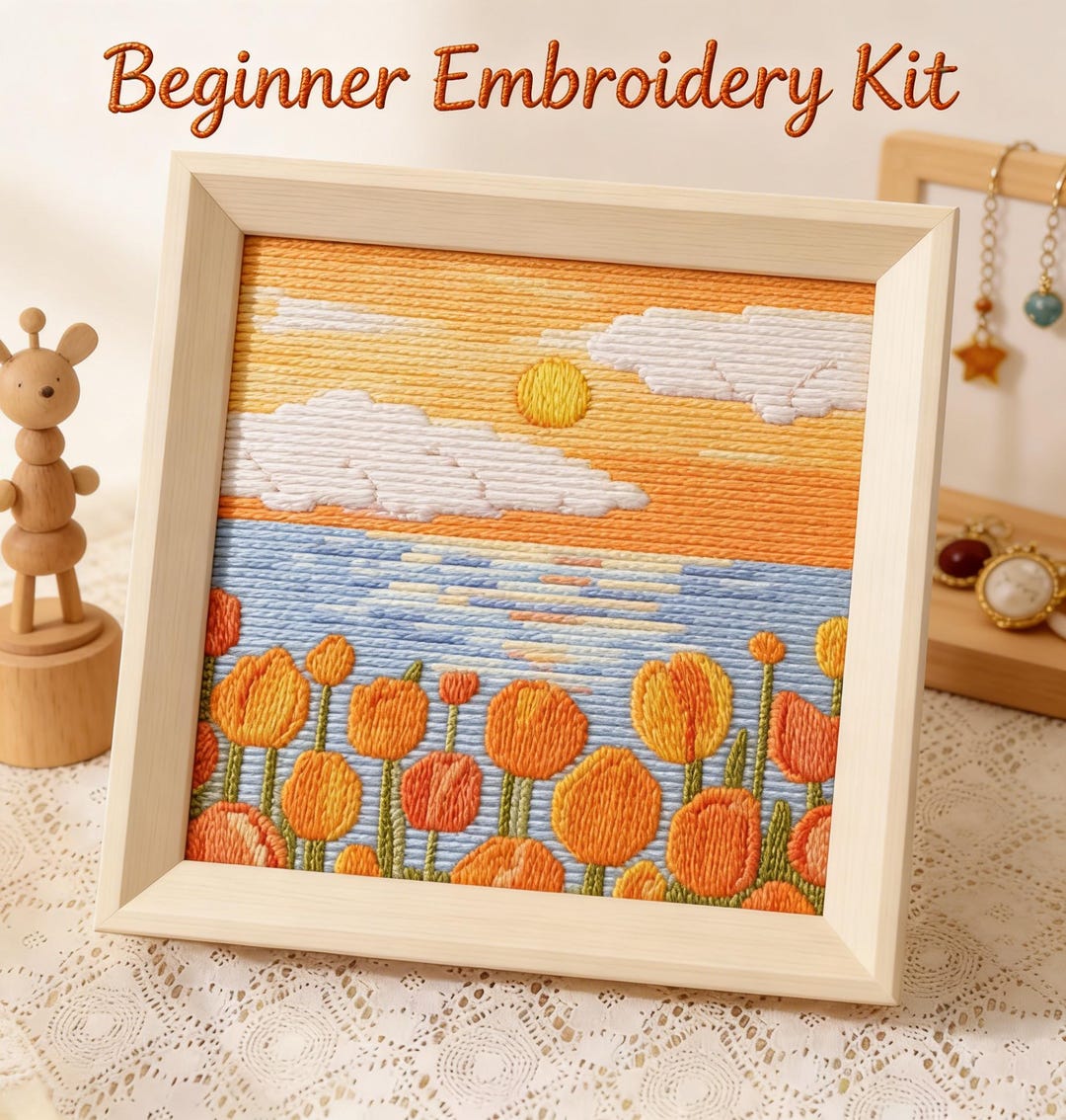 Tulip Sunset Cross Stitch Kit, Beginner Floral Embroidery Set, 20cm ...