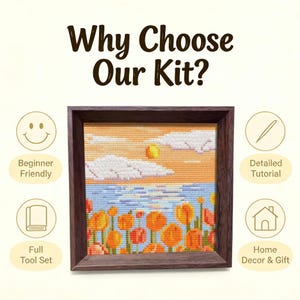Tulip Sunset Cross Stitch Kit, Beginner Floral Embroidery Set, 20cm ...