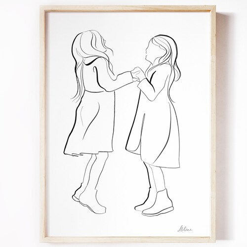 Sisters Together Line Art - Etsy