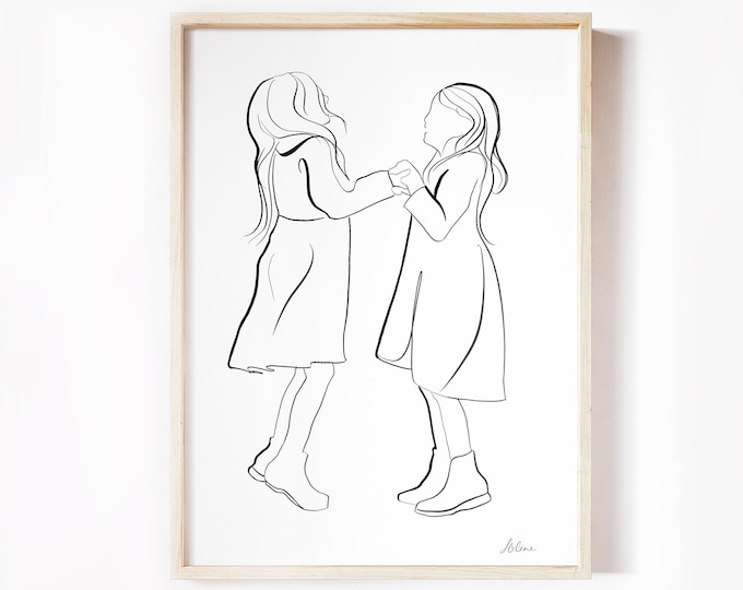 Sisters Line Art Print Sister Gift Family Wall Art Mothers - Etsy