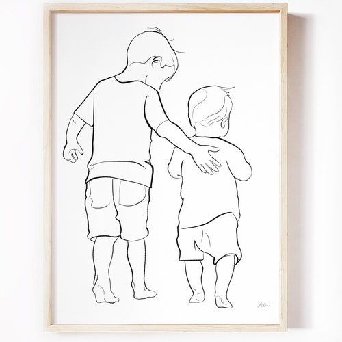 Big Brother Little Brother Line Art Print Brothers Gift - Etsy