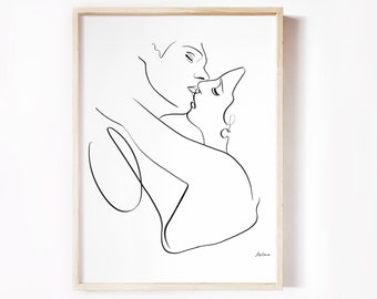 Abstract Couple Line Art Romantic Kiss One Line Drawing | Etsy