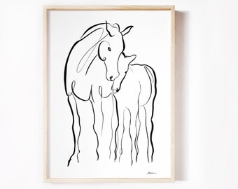 One Line Horse Art - Etsy