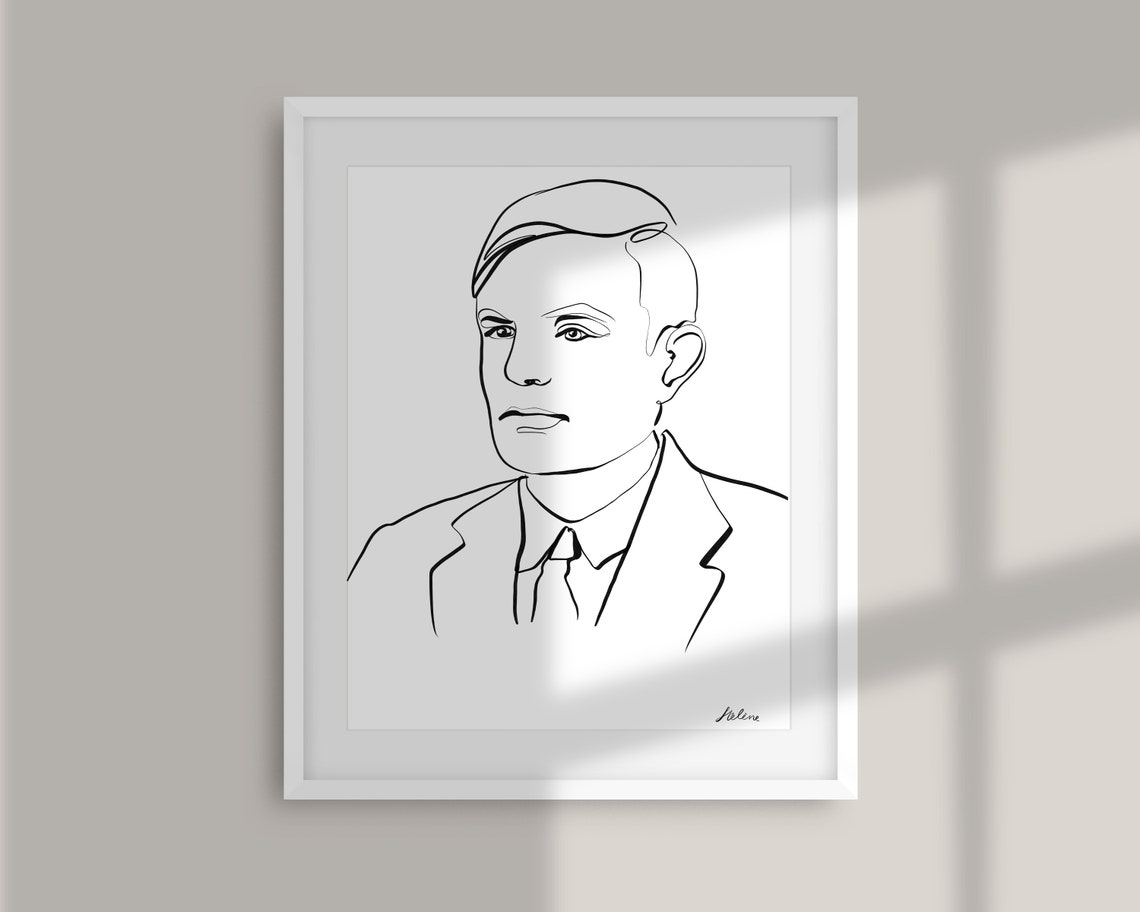 Alan Turing Line Art Print, Cadeau d’étudiant mathématicien, Enigma ...