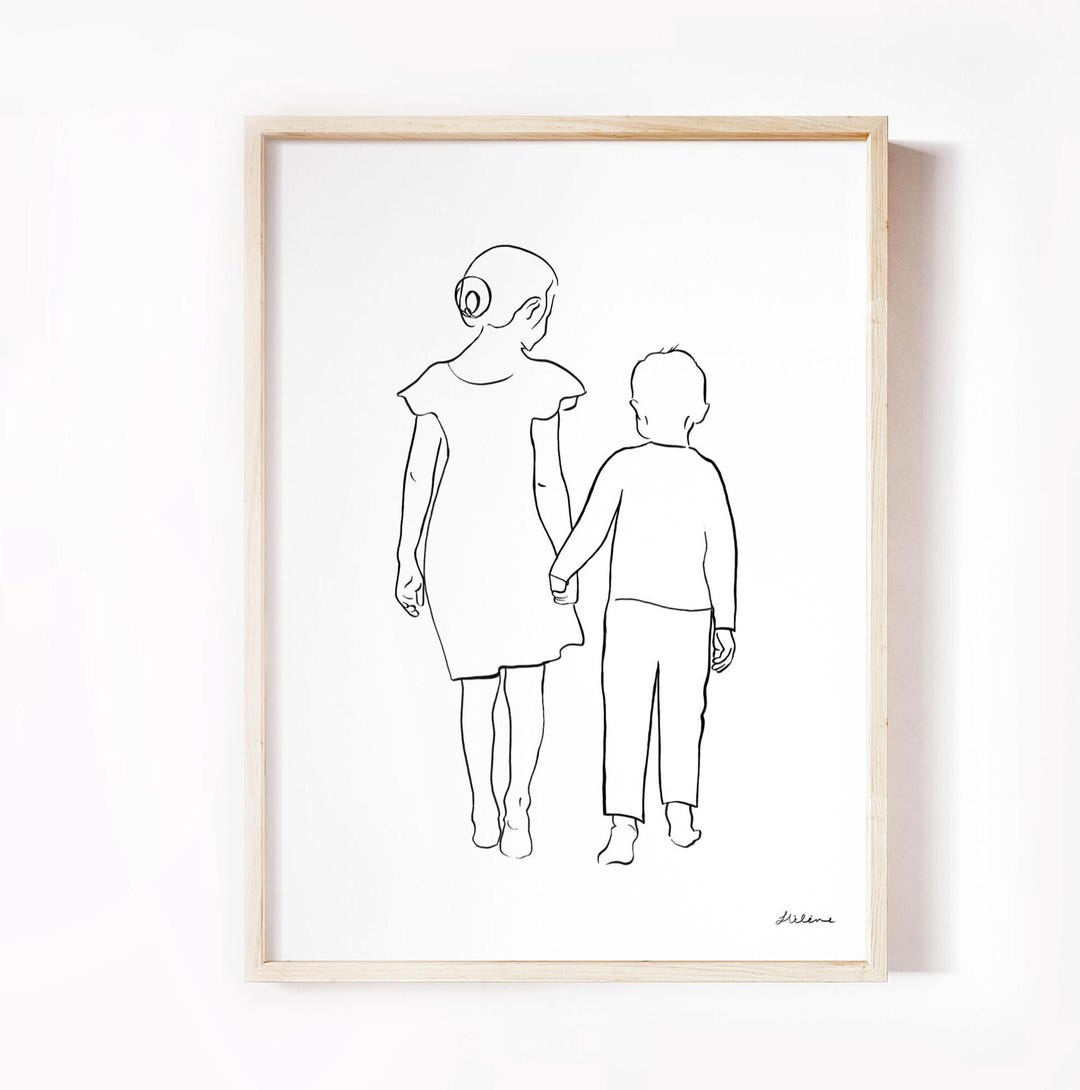 Big Sister Little Brother Line Art Print, Sisters and Brothers Gift ...