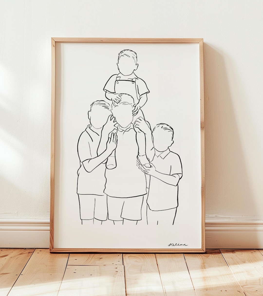Four Brothers Print, Four Boys Line Art. Siblings Wall Art, Family Home ...