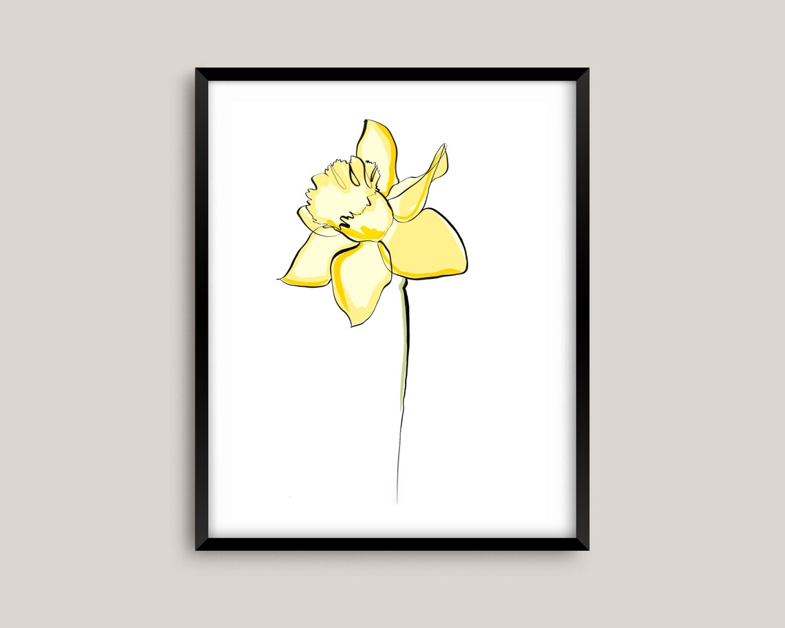 Daffodil One Line Drawing Spring Wall Art Nature Print | Etsy
