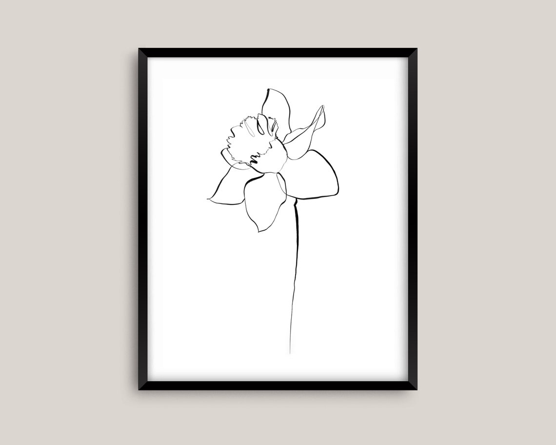 Daffodil One Line Drawing Spring Wall Art Nature Print | Etsy UK