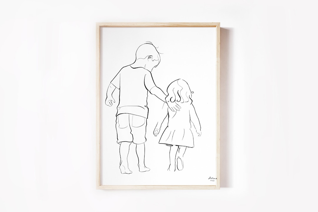 Big Brother Little Sister Line Art Print, Brother and Sister Gift ...