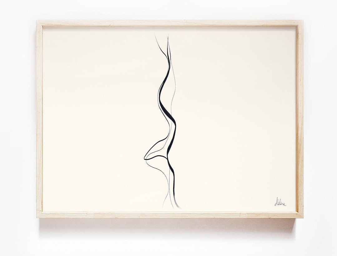 Abstract Couple Line Art, Romantic Kiss, One Line Drawing, Love Print ...