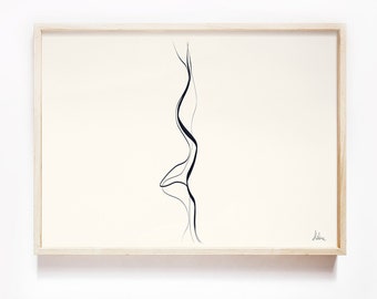 Abstract Couple Line Art, Romantic Kiss, One Line Drawing, Love Print ...