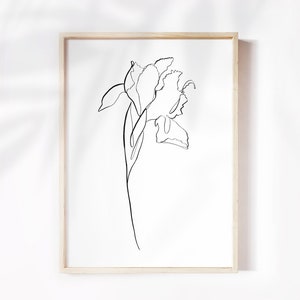 Iris One Line Drawing, Spring Wall Art, Nature Print, Abstract Iris ...
