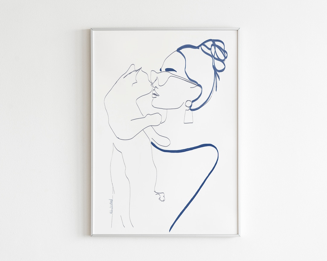 Cat Woman Line Drawing, Cat Lady Art, Simple Abstract Wall Art, Modern ...