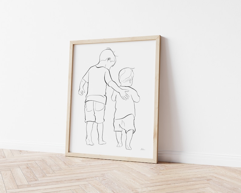 Big Brother Little Brother Line Art Print, Brothers Gift, Family Wall ...