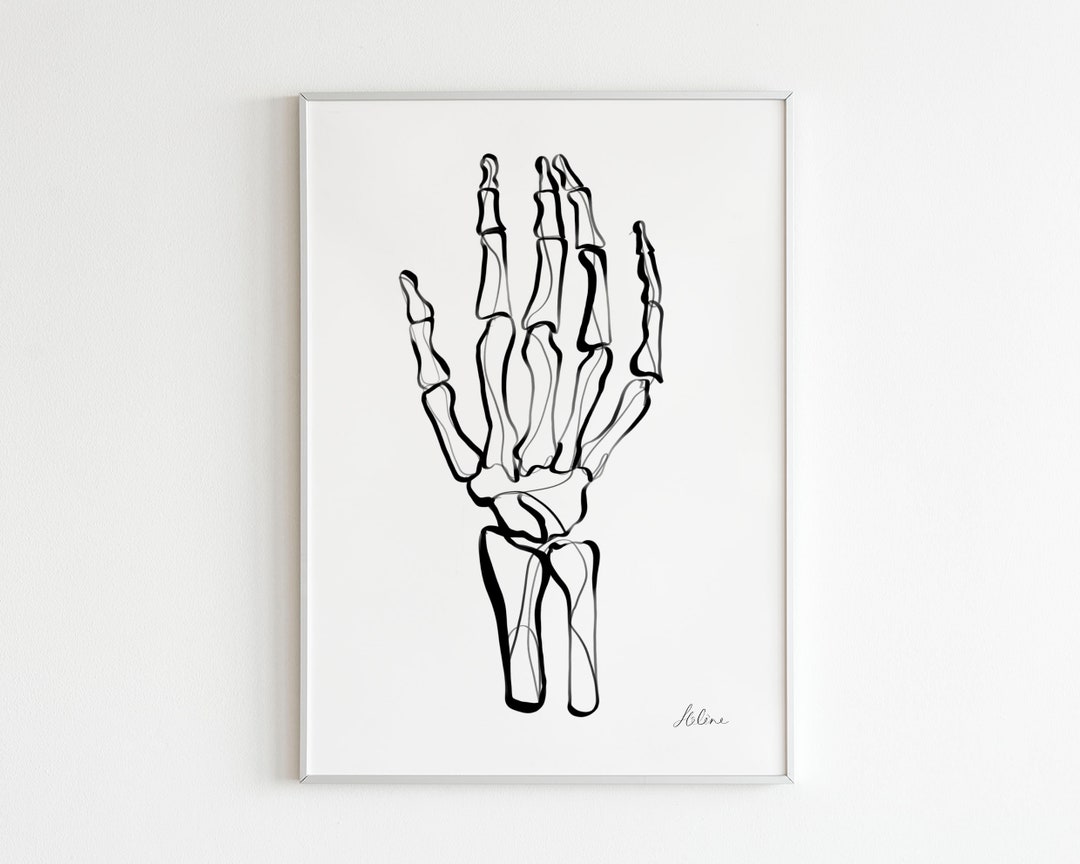 Skeletal Hand, Anatomical Line Art, Clinical Decor, Osteopathy ...