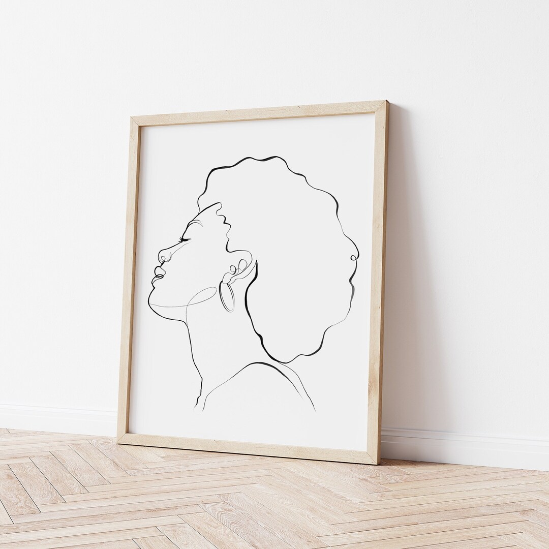 Afro Hair Line Art | African Woman Wall Art Print | African American ...