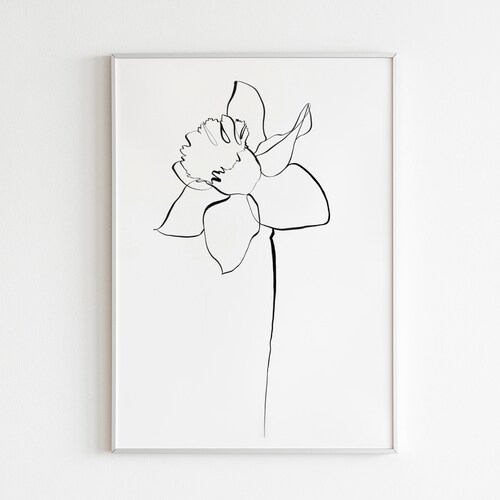 Daffodil One Line Drawing Spring Wall Art Nature Print - Etsy