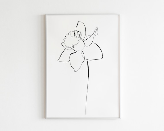 Daffodil One Line Drawing Spring Wall Art Nature Print - Etsy