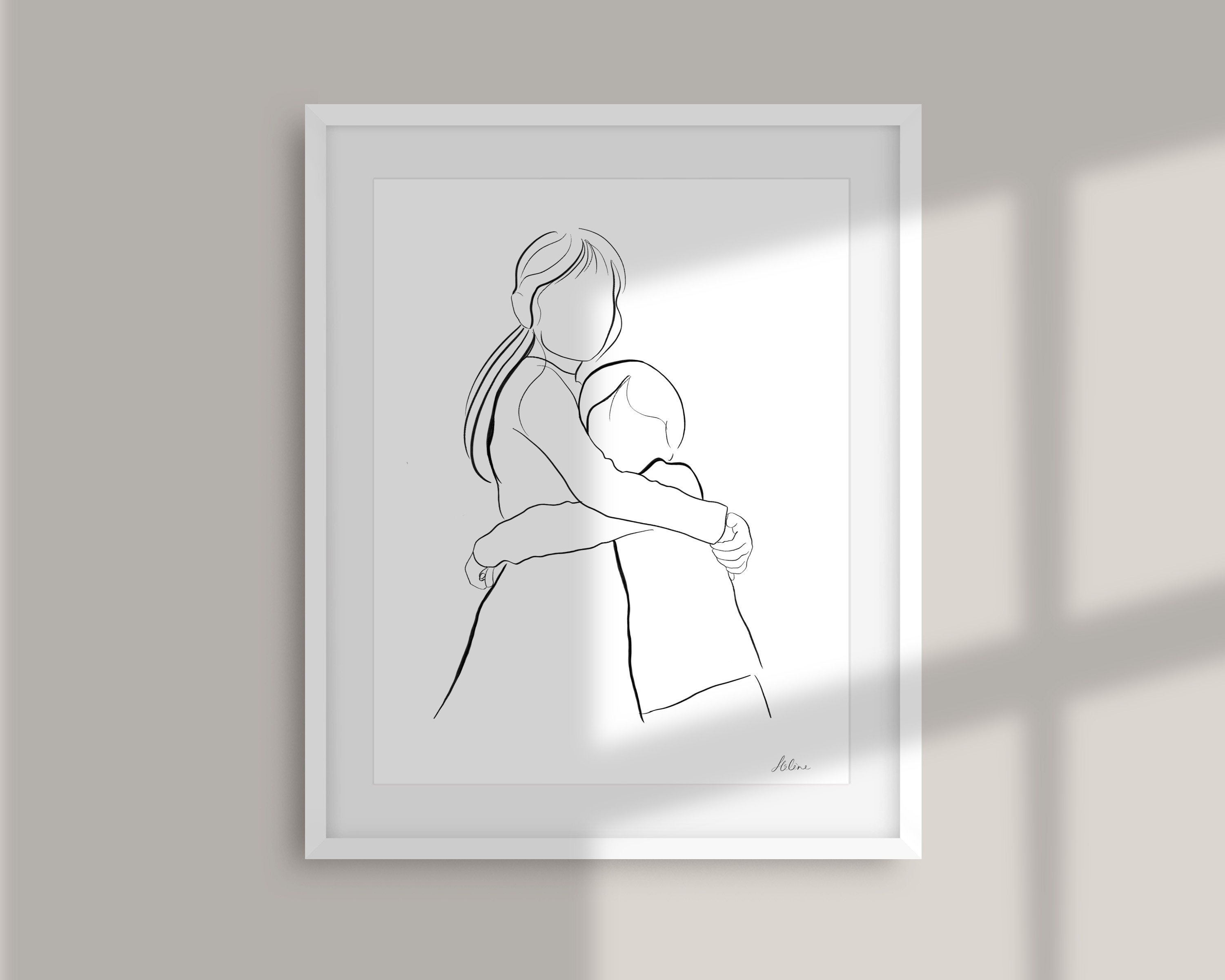 Big Sister Little Brother Line Art Print, Sister Gift, Family Wall Art ...