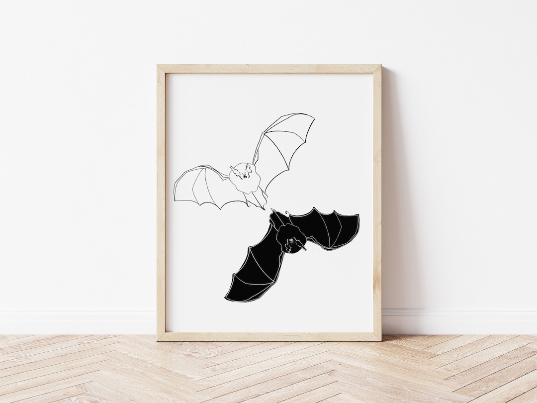 Bats Couple Print | Yin Yang Wall Art | Minimalist Bat Art | One Line ...