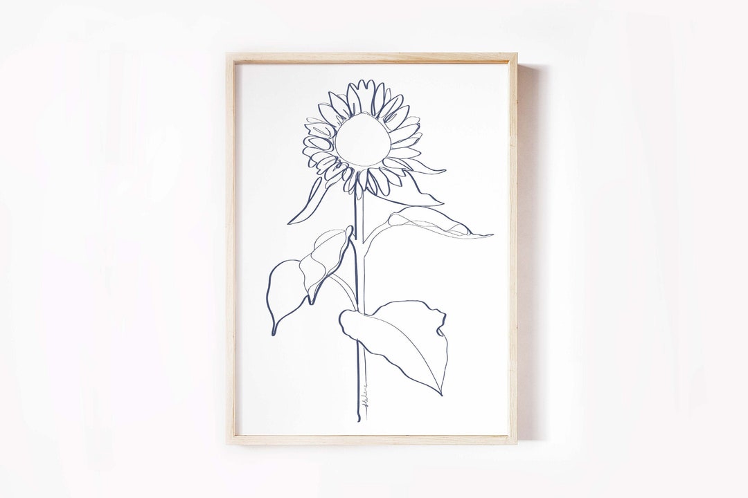 Sunflower Print, One Line Art Print, Autumn Decor, Sunflower Gift ...