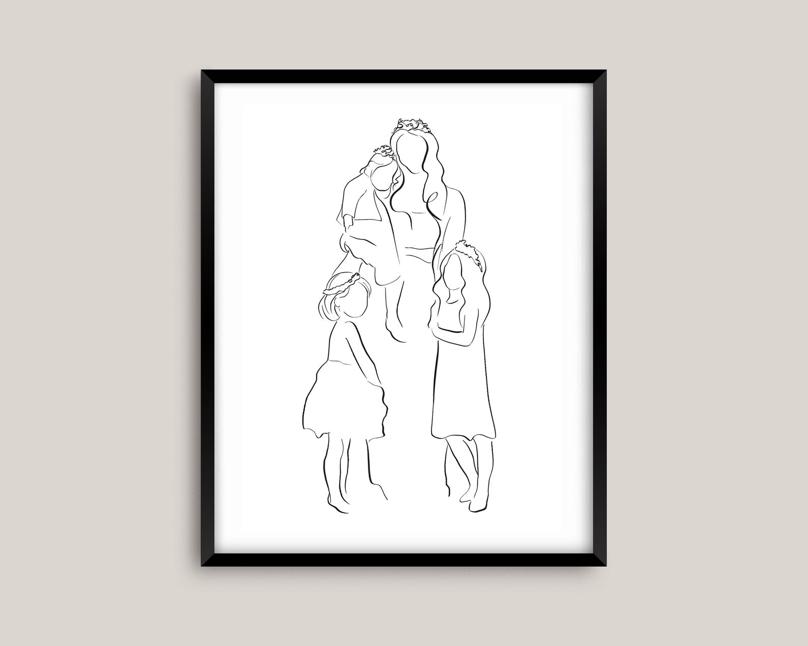 Bride With Flower Girls, Mother and Children Line Art Print, Three ...