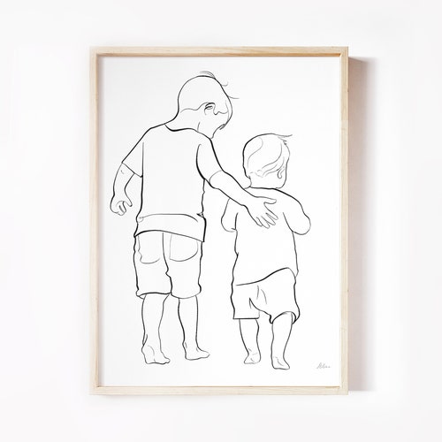 Big Brother Little Brother Line Art Print Brothers Gift - Etsy