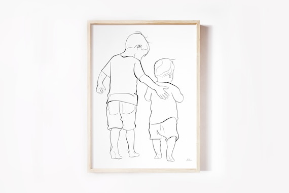 Big Brother Little Brother Line Art Print Brothers Gift - Etsy