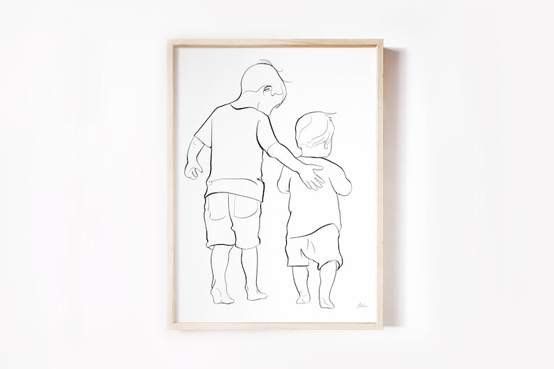 Big Brother Little Brother Line Art Print, Brothers Gift, Family Wall ...
